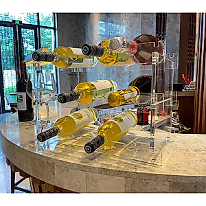 Stackable Modular Wine Rack 12 Bottle, Transparent Acrylic Plastic Free Standing Floor 3-Tier Display Small Wine Holde for Home Kitchen Bar Cabinets Dining Room Living Room