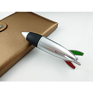 VNFLY 2-Pack Rocket Pens, 4-Color Ballpoint Pen, Fat Pens, Jumbo Pens with Rubber Grip (Silver)