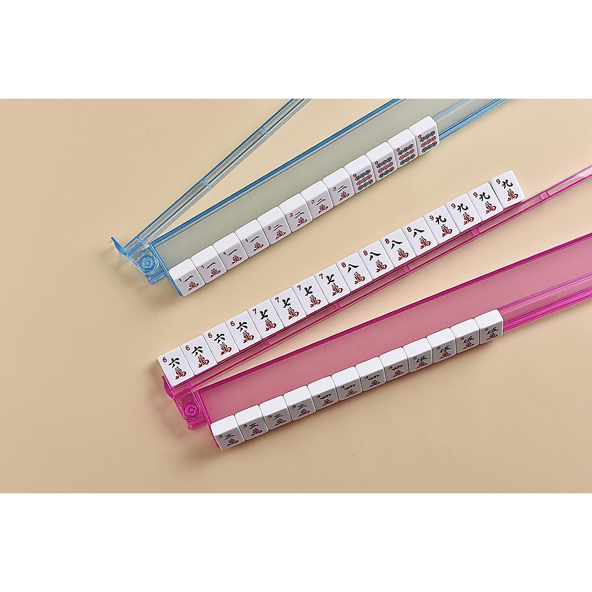 Mose Cafolo American Mahjong Game Set, Blue Paisley Carrying Bag,166 Premium White Tiles,4 All-in-One Color Rack/Pushers,100 Chips,1 Wind Indicator, Complete Mah Jong Tiles Set, Mah Jongg Set