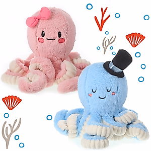 2 Pcs Octopus Stuffed Animals 16 Inches Cute Summer Plush Doll Play Toy Octopus Animal Soft Toy Marine Doll for Gender Reveal Party Teens Adults Birthday Holiday Presents