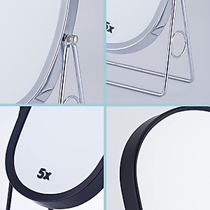 JOYOEIKON Classic Dual Sided 5X and 1X Magnifying Makeup Mirror and Tabletop Standing 360° Rotation Vanity Mirror,Desktop Cosmetic Mirror (Chrome)