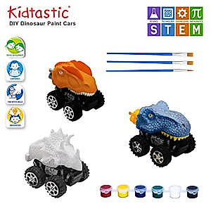 Kidtastic Paint Dinosaur Car Toys with Paint Brush, 3 4 5 6 yrs Old and UP Take Apart STEM Art Learning Dinosaur Kit, DIY Coloring Kit Car for Toddles, Boys, Girls