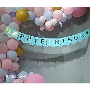 Blue Happy Birthday Banner, Shimmering Gold Letters, Happy Birthday Bunting Banner for Party Decorations, Swallowtail Flag Happy Birthday Sign for Kids Boys Adults Birthday