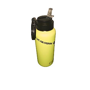 GYMNYMS Stainless Steel Wide Mouth Insulated Powder Coated 32oz Yellow Water Bottle with Key Ring - Cool Gym Quote - Fit Life for Everyone: Gentlemen, Young Ladies, Madams and Misses
