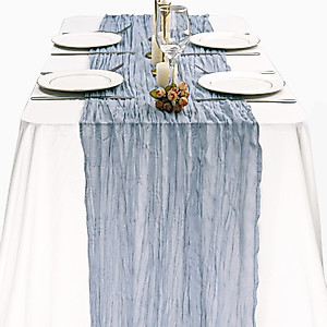 12 Pcs Cheesecloth Table Runner 13FT Boho Rustic Gauze Table Runner Bulk 35x157Inch Romantic Cheese Cloth Sheer Table Runner Decor for Wedding Dining Holiday Event Birthday Anniversary(Dusty Blue)