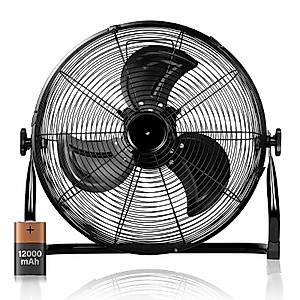 Simple Deluxe 12 Inch Battery Operated Floor Fan, Rechargeable Powered High Velocity Fan with Metal Blade, Portable Cordless Floor Fan for Outdoor, Camping, Travel