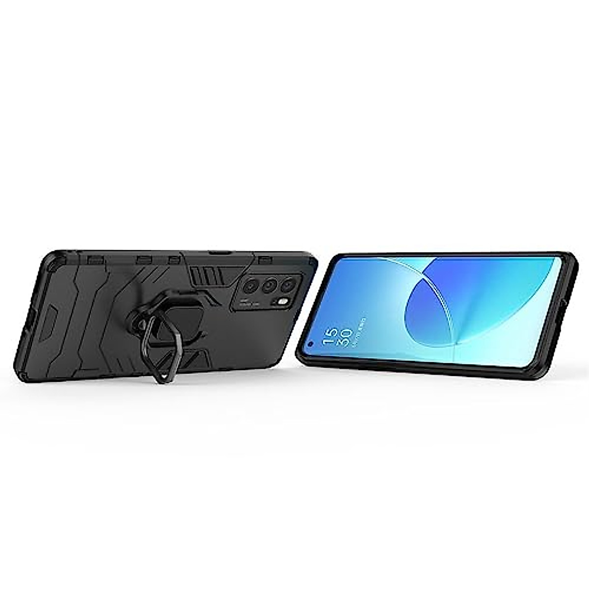 SATURCASE Case for Oppo Reno 6 Pro 5G, Ring Kickstand Hybrid 2 in 1 [PC & Silicone] Dual-Layer Bumper Shockproof Protective Cover for Oppo Reno 6 Pro 5G (HZ-Black)