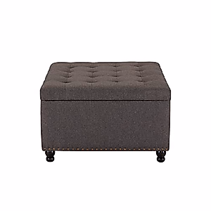 Tbfit Large Square Storage Ottoman Bench, Tufted Upholstered Coffee Table with Storage, Oversized Storage Ottomans Toy Box Footrest for Living Room, Dark Grey