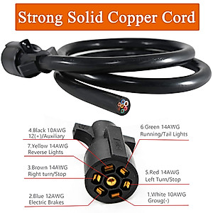 Oyviny Heavy Duty 7 Way Trailer Plug Cord with Double Prongs Connector 4 Feet 7 Pin RV Blade Inline Trailer Wiring Harness Plug Extension Cable Waterproof & Corrosion Resistant (4ft)