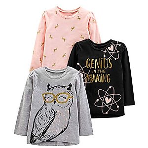 Simple Joys by Carter's Girls' 3-Pack Graphic Long-Sleeve Tees, Genius/Horses/Owl Print, 4T