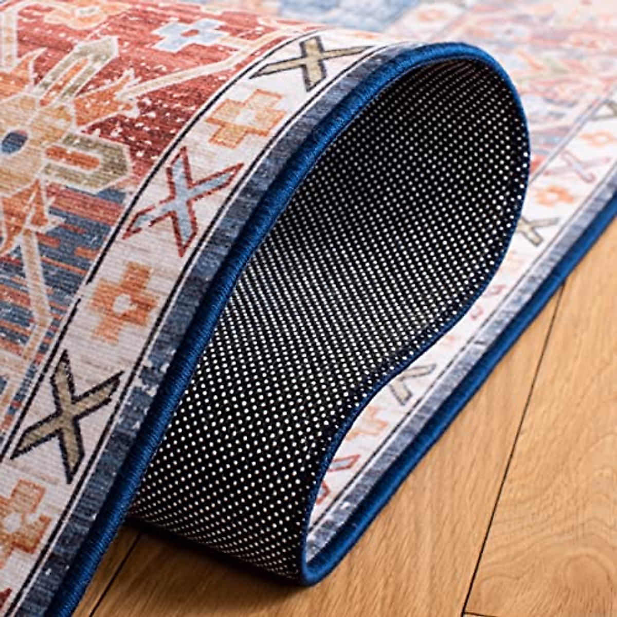 SAFAVIEH Tucson Collection Machine Washable Slip Resistant 6' x 9' Blue/Rust TSN110M Vintage Persian Medallion Living Room Dining Bedroom Area Rug