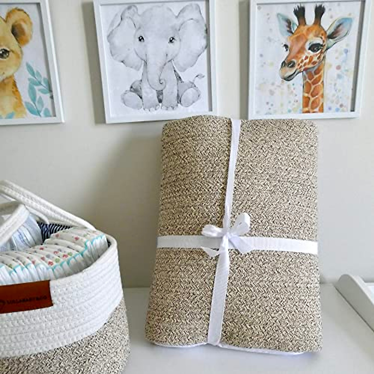 Lullababy and Co Baby Changing Basket with Two Covers – Practical Basket with Foam Pad – Cotton Rope Diaper Changing Station with Waterproof Cover - Changing Table Topper