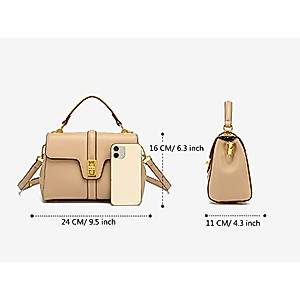 Leather Flap Crossbody Bags for Women Top Handle Satchel Handbag Fashion Casual Shoulder Bag Ladies Purse Tote (Khaki)