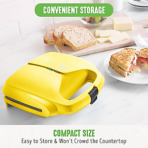 GreenLife Pro Electric Panini Press Grill and Sandwich Maker, Healthy Ceramic Nonstick Plates,Easy Indicator Light, PFAS-Free, Yellow