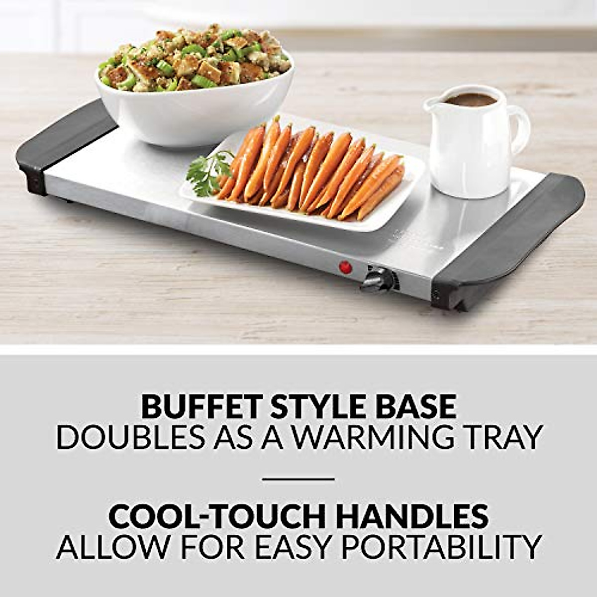 HomeCraft HCBS15SS 3-Station 1.5-Quart Stainless Steel Buffet Server Slow Cooker & Warming Tray, Adjustable Temperature, Perfect for Dinner, Appetizers