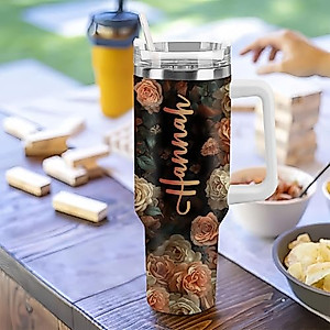 Hyturtle Personalized Capybara Gifts for Women, Floral 40oz Tumbler with Handle and Straw, Best Birthday Christmas Gifts Ideas for Girls, Friends Custom Name Stainless Steel Travel Cup With Lid