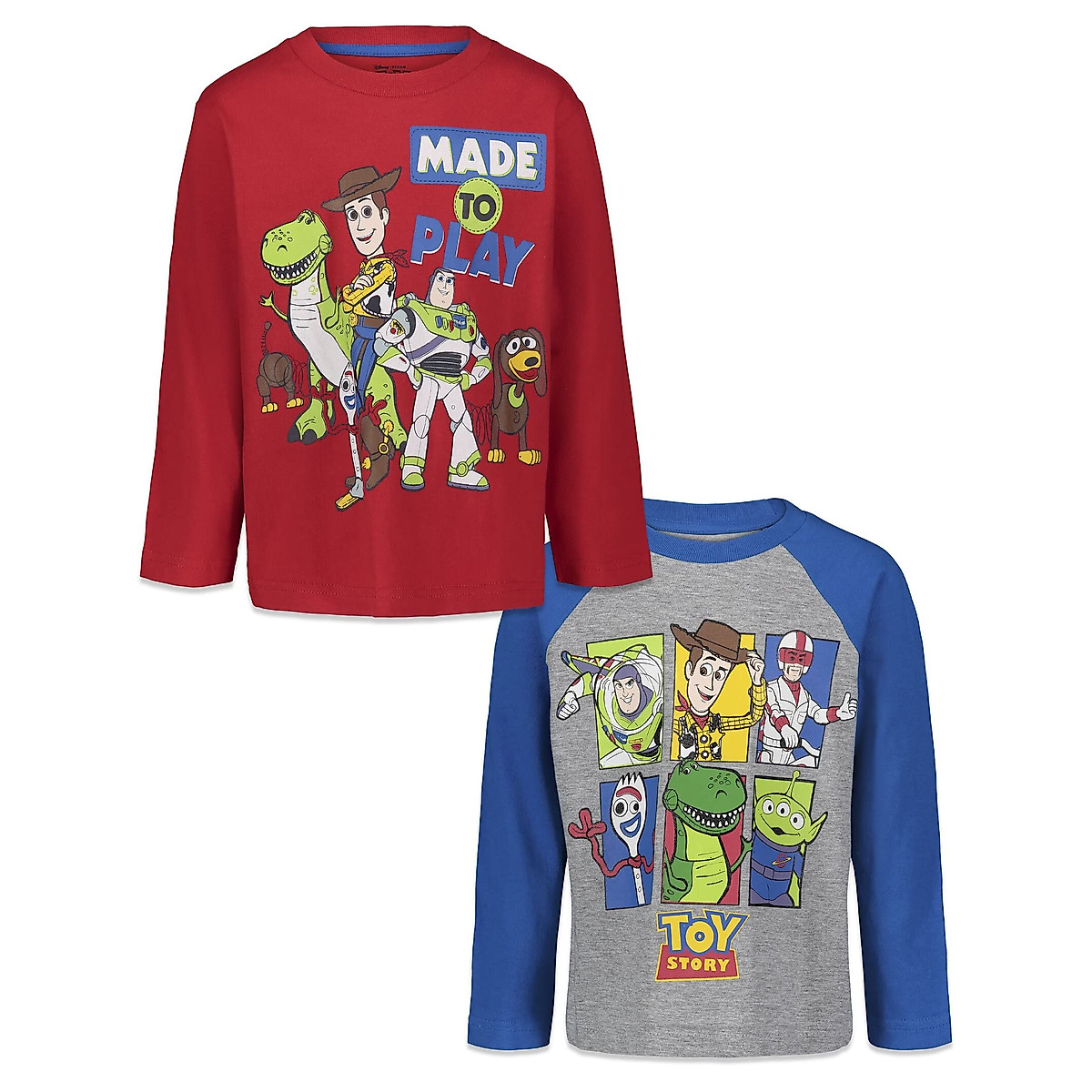 Disney Pixar Toy Story Woody Buzz Lightyear Forky Toddler Boys 2 Pack Long Sleeve T-Shirts Red/Gray/Blue 3T