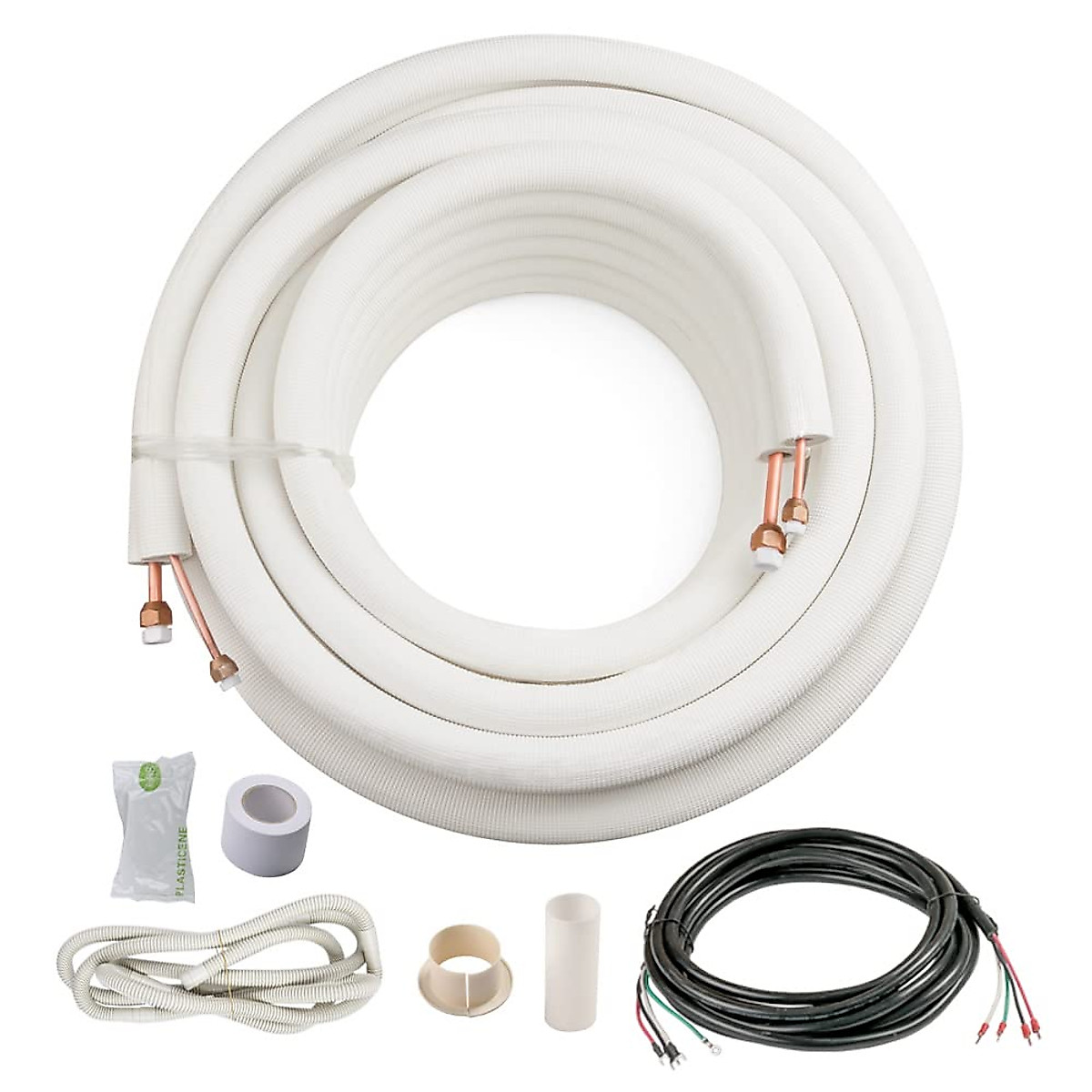 ICOOL 25 Ft. Mini Split Line Set, 1/4" & 3/8" O.D. Twin Copper Pipes, 3/8" Thickened PE Insulated Coil Copper Line for Air Conditioner HVAC Refrigeration and Heating Equipment, with Fittings