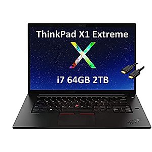Lenovo ThinkPad X1 Extreme Gen 3 15.6" FHD (Intel 6-Core i7-10750H, 64GB RAM, 2TB PCIe SSD, GTX 1650 Ti) Mobile Workstation Laptop, 2 x Thunderbolt 3, Backlit, Fingerprint, IST HDMI, Win 10 Pro
