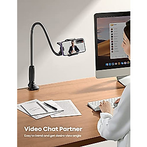 Lamicall Gooseneck Phone Holder for Bed - [Upgraded Stable Clip] for Desk, Headboard, Bed, Bedside, Table, Flexible Gooseneck Long Arm Stand, Overhead Cell Phone Clamp Mount, for All 4-7” Devices