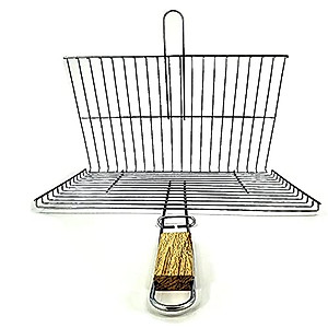 Grilling Basket for Outdoor Grill, Barbecue Basket for Fish, Steak, Chicken, Vegetables, Shish Kabob and Shrimp, Large Lockable Basket with Wooden Handle, Sturdy BBQ Accessories, 11 x 18 in