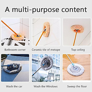 Presencte Mop - 360° Rotatable Adjustable Cleaning Mop, Wall Cleaning Mop, 2 in 1 Dehydrated Rotating Mops, Microfiber Dust Removal Mop, Round Mop for Bathroom Floor Wall (1.5m, 2 mop Head)