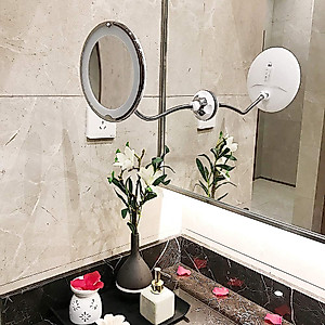 TOP4EVER 8" Magnifying Mirror with Light Lighted Makeup Mirror with Magnification ，Flexible Magnifying Mirror with Suction Cups