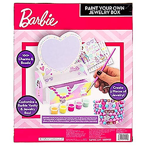 Barbie Paint Your Own Jewelry Box, Customize A Heart-Shaped Vanity & Jewelry Box with Acrylic Paints, Create 5 Pieces of Jewelry, 100+ Charms & Beads, Bead Kit for Kids Ages 5, 6, 7, 8