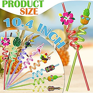 Hawaiian Luau Party Favor Drinking Straws (24 Pcs) Summer Beach Pool Birthday Party Supplies Reusable Plastic Drink Straw for Tropical Luau Party (2 Pcs Cleaning Brushes inside)…