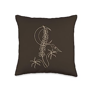 Floral Botanical Flower Cottagecore Hummingbird Texas Wildflower Bluebonnet Hummingbird with Crescent Moon Throw Pillow, 16x16, Multicolor