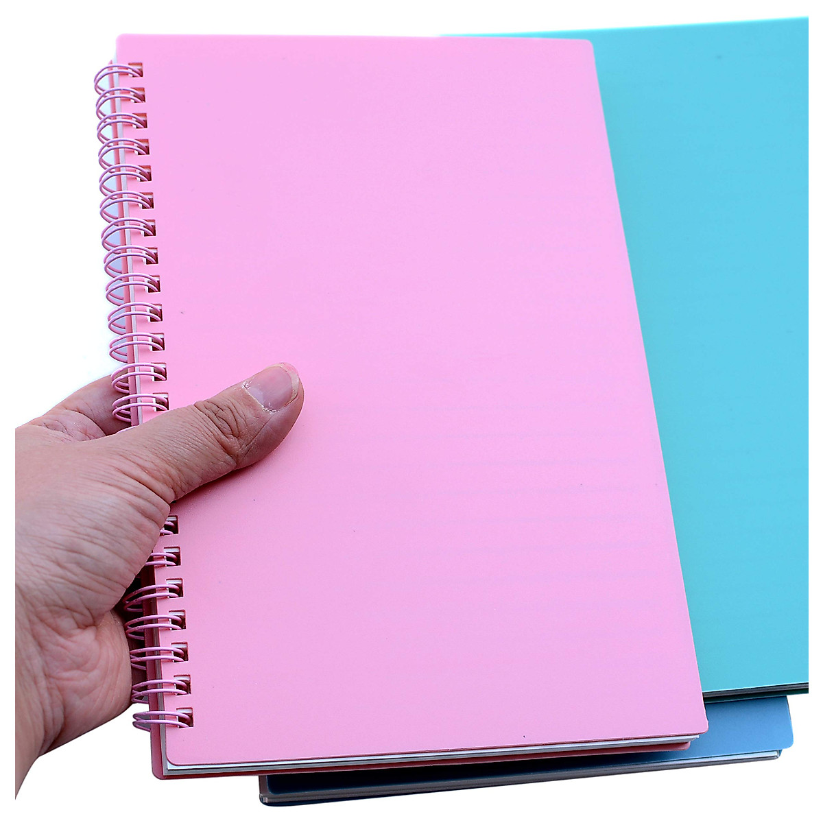 Spiral Notebook, 3 Pcs A5 Thick Plastic Hardcover 8mm Ruled 3 Color 80 Sheets -160 Pages Journals for Study and Notes (Light Pink,Light Green,Light Blue, A5 5.7" x 8.3"-Ruled)