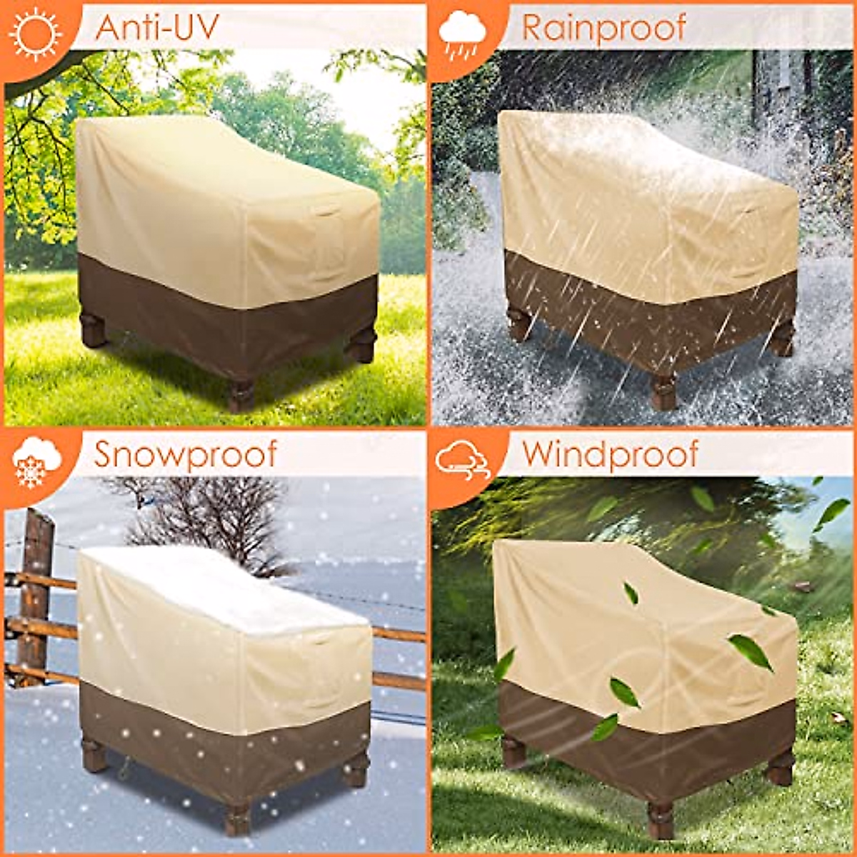 Heavy Duty Patio Chair Covers Waterproof, 2 Pack Lounge Deep Seat Cover 35"W x 38"D x 31"H, Heavy Duty Lawn Patio Outdoor Furniture Covers Waterproof with Air Vents for All Weather, Khaki & Brown