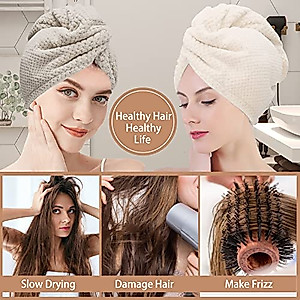 CZZXI 3 PCS Microfiber Hair Towel, Hair Wraps for Women Wet Hair, Fast Drying Hair Turban, Anti Frizz Head Towels Wrap for Curly Hair (Beige, Khaki, Grey)