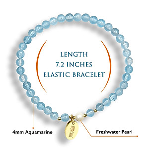 Morchic 4mm Natural Aquamarine Gemstone Beads Stretch Bracelet for Women, With Freshwater Pearls, Energy Gem Birthday Gift for Her 7.2”