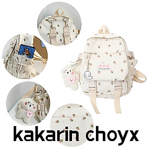 kakarin choyx Aesthetic Backpack 10.6 Inch Kawaii Backpack With Pendant Mini Backpack Cute Backpack Japanese Bag Flowers Backpack (Pink)