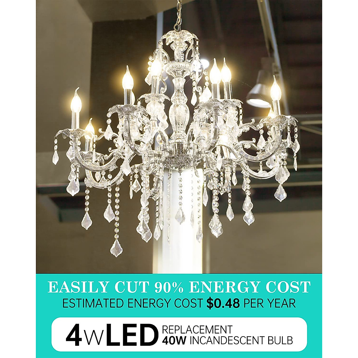 AMDTU E12 LED Bulb, Frosted Chandelier Light Bulbs 2700K Soft Warm White, 40W Type B Candelabra Light Bulbs Small Base, Dimmable, 2 Pack