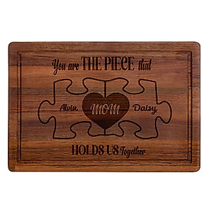 Personalized Mom You Are the Piece that Holds Us Together Puzzle Cutting Board, Custom Mom Cutting Board with Kids Names, Customized Mother's Day, Birthday Gifts for Mom, Grandma Gifts from Grandkids