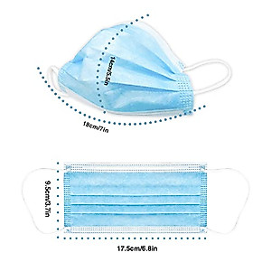 Blue Disposable Face Masks, 100 Pcs Disposable Masks, 3-ply Non-Woven Disposable Face Covers, Breathable Face Mask for Adults and Teens for Disposable Use
