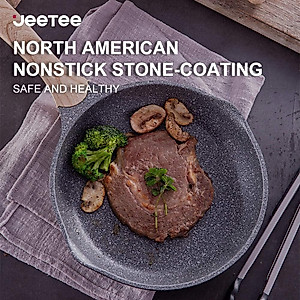 JEETEE Pots and Pans Set Nonstick, Granite Cookware Set, 8.5 Inch Frying Pan, 10 Inch Frying Pan and 2.0 Quart Saucepan with Lid (PFOA/PFOS Free), 4pcs Cooking Set (Induction, Gas, Ceramic, Electric)
