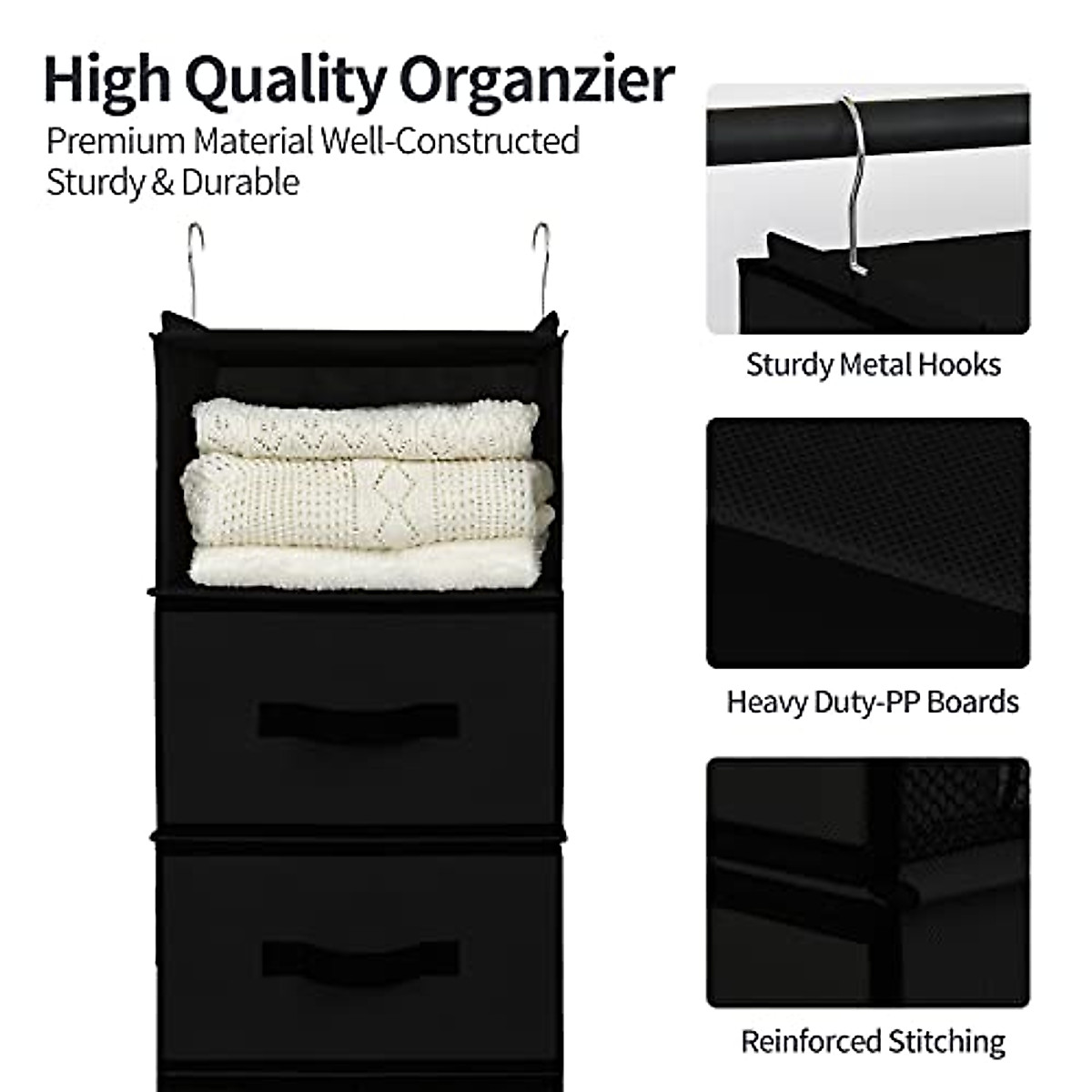 GRANNY SAYS Hanging Closet Organizer 6 Shelves, Closet Organization and Storage with 5 Different Drawers, 6 Side Pockets Wardrobe Clothes Organizer for Closet, Black, 1-Pack