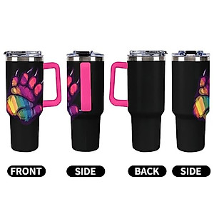 Bear Paw LGBT Rainbow Flag Gay 40 Oz Tumbler Insulated Stainless Steel Water Bottle Travel Mug Car Cup with Handle And Straw