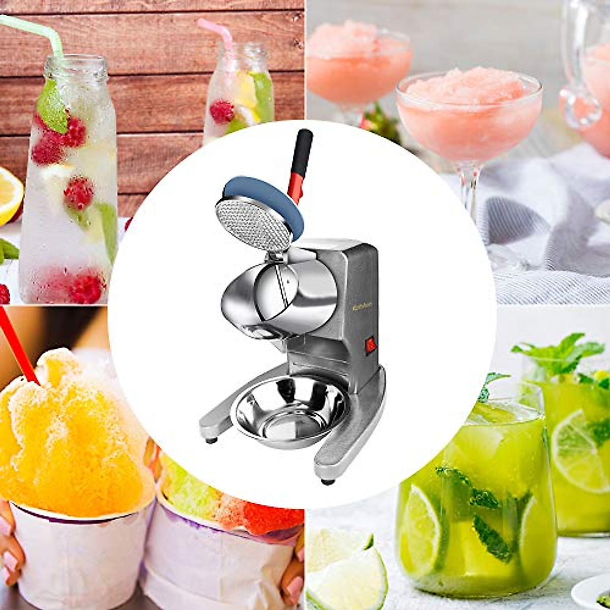 Ice Shaver,Electric Ice Crusher,Snow Cone Maker For Commercial&Home,Dual Stainless Steel Blades Shaved Ice Machine,216Lbs/H,Dual Lips&Higher Ice Outlet For Plates,Bowls And Cups,300W/2000RPM.