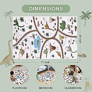 Lukinbox Kids Carpet Playmat Rug for Playroom, 4' x 6' Dinosaur Road Traffic Play Mat for Bedroom, Large Non-Slip Washable Children Nursery Area Rugs Baby Crawling Mat for Kids Room Safe Area