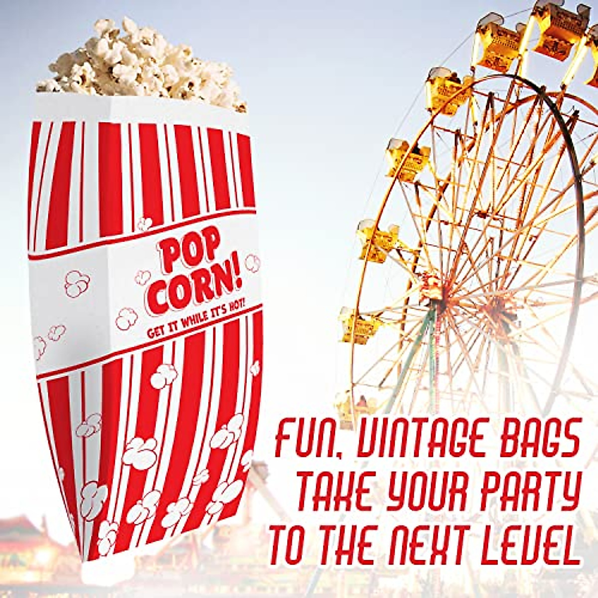 Leak-proof, Grease Resistant Popcorn Bags 500 Pack. Tear Resistant, Single Serving 2oz Paper Sleeves in Nostalgic Red/White Design. Great Movie Theme Party Supplies, Retro Carnivals & Fundraisers