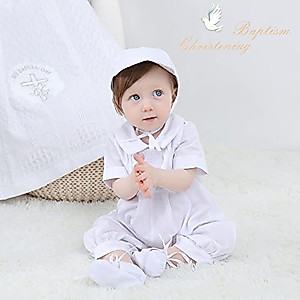 Booulfi Boys Christening Outfit 0-12 Months Baby Boy Baptism Outfit Short Boys' Christening Clothing with Hat Shoes