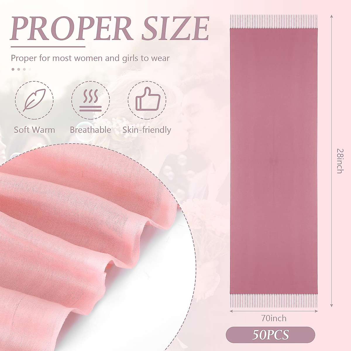 Ramede 50 Pack Pashmina Shawls and Wraps Bulk Wedding Favors Bridal Shawls Gifts for Guests with Thank You Cards (Many Color)