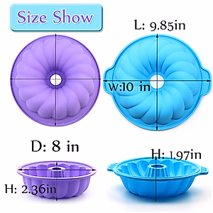 ZEMSY 2 Pack Silicone Round Cake pan European Grade Non-Stick Bakeware For Jello, Bread, Gelatin, Cakes pans 8-10Inch