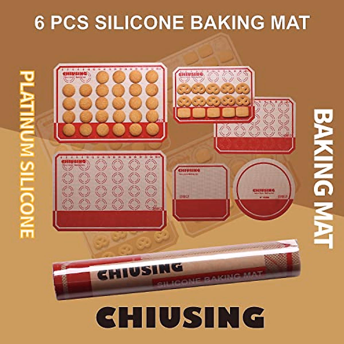 Silicone macaron baking mats with measurements,6 piece BPA free macaron silicone bake pastry mat for cake,cookie,pizza and macaron