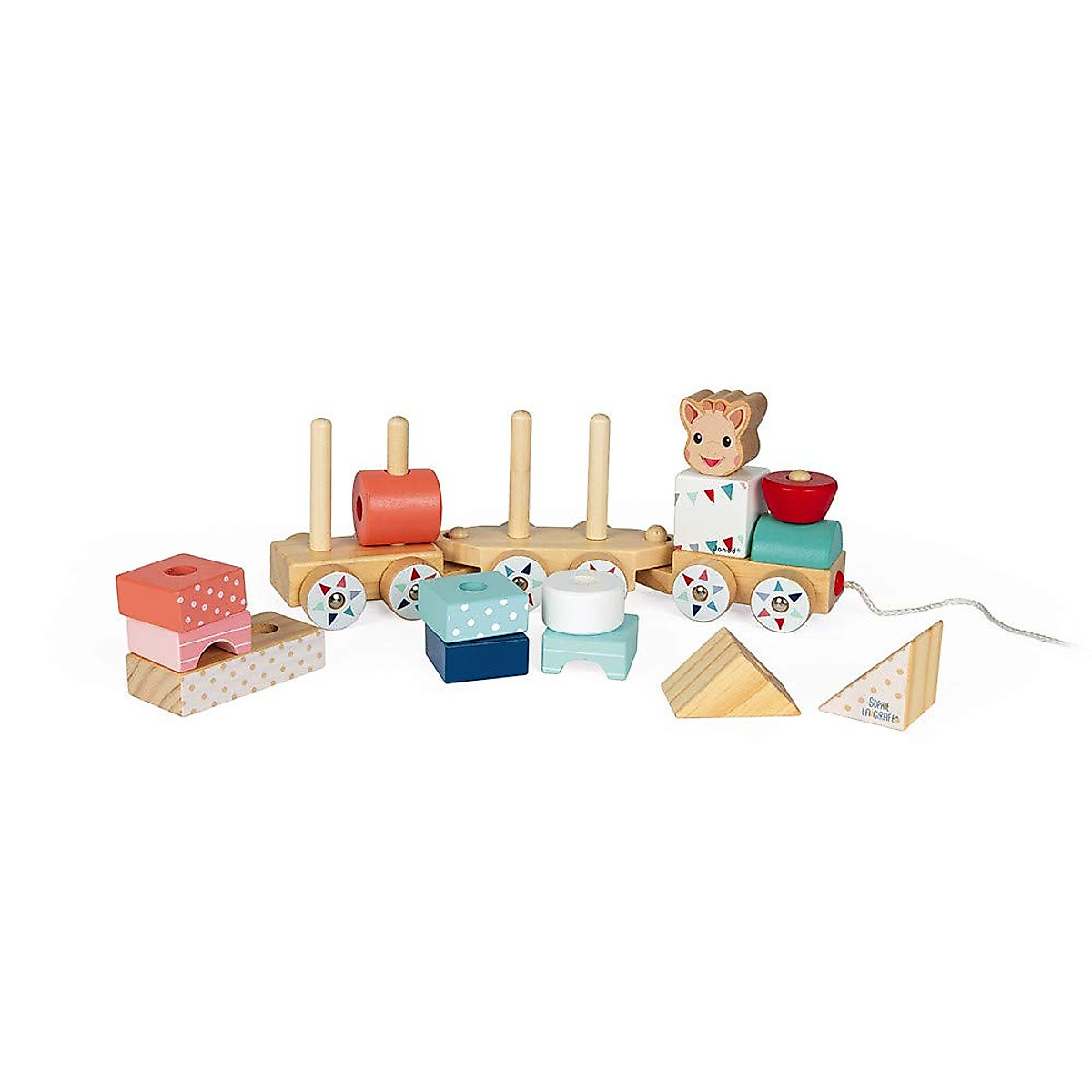 Janod Sophie La Girafe Wooden 2-in-1 Pull-Along Train - 17 Pieces - 18 Months + - J09506