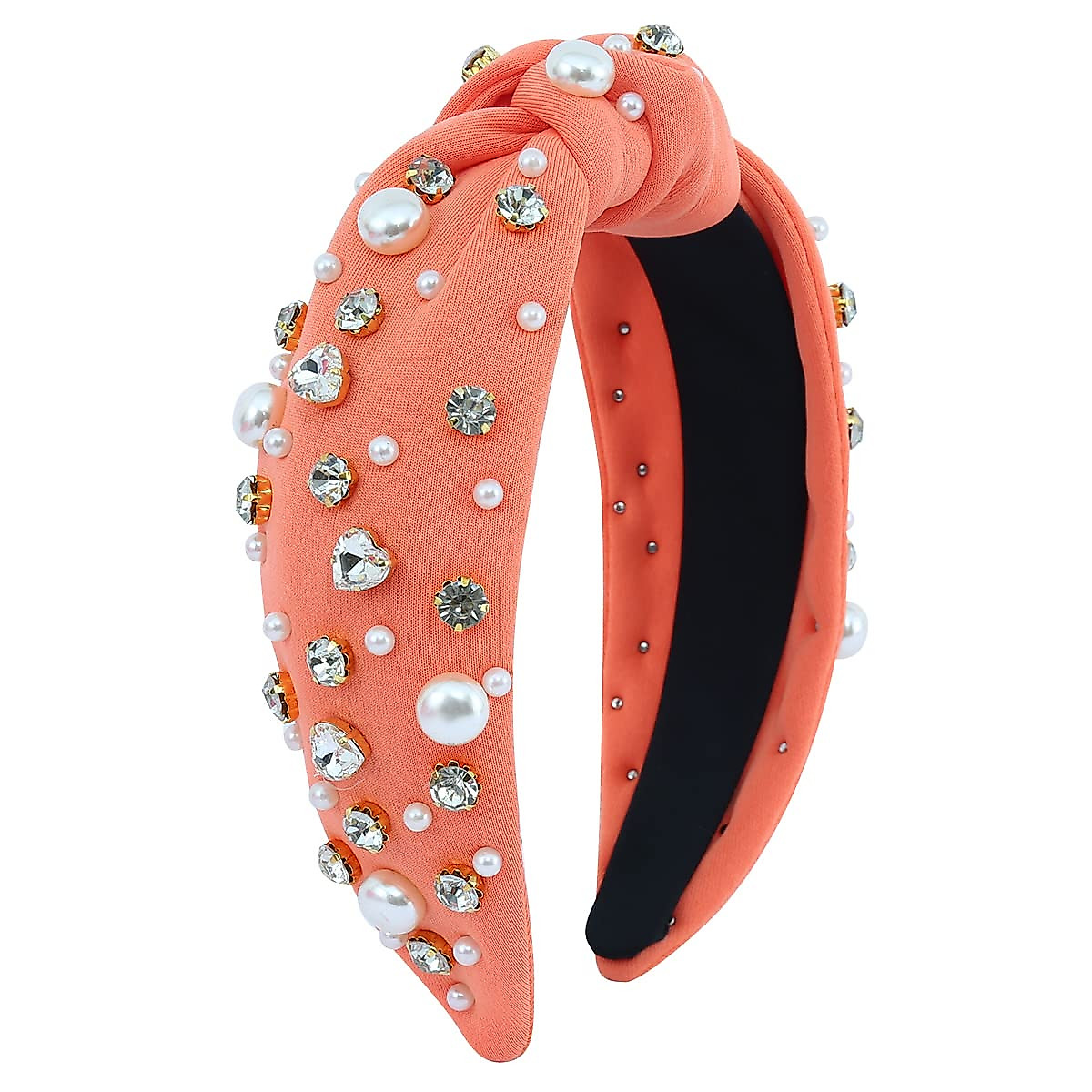 FEDANS Women Knotted Jeweled Headband Heart Shaped Crystal Embellished Mixed Top Hairband ladies Twist Nylon Pearl Hair accessories for Girls